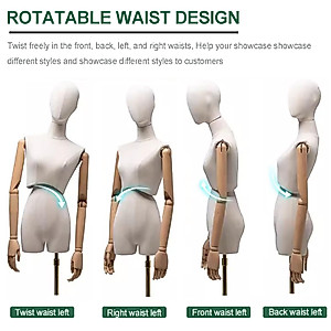 CDDUOLA Female Mannequin Dress Form Torso with Rotatable Waist and Head, Mechanical Upper Body Model Torso Display, 47-83 Inch Height Adjustable for Dress and Jewelry Display