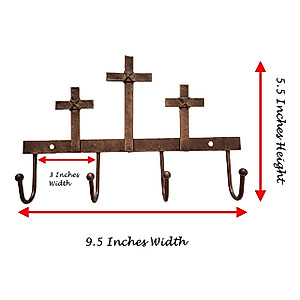 Key Holder Rustic Style Metal Cross Decorative Wall Mounted Hanger 4 Hook ( 9.5" W x 5.5" H x 1.2" D)