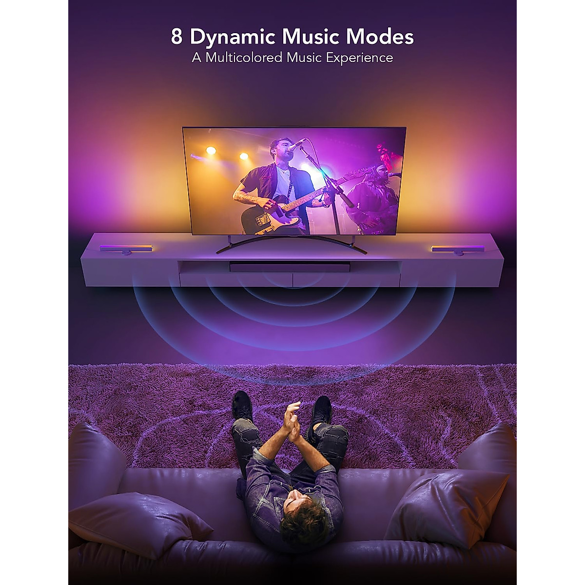 Govee RGBIC Light Bars, 15 Inches WiFi TV Backlight with Double Light Beads, Smart Light Bars with Multiple Placement Options Suitable for 45-70 inch TVs, Work with Alexa and Google Assistant, White