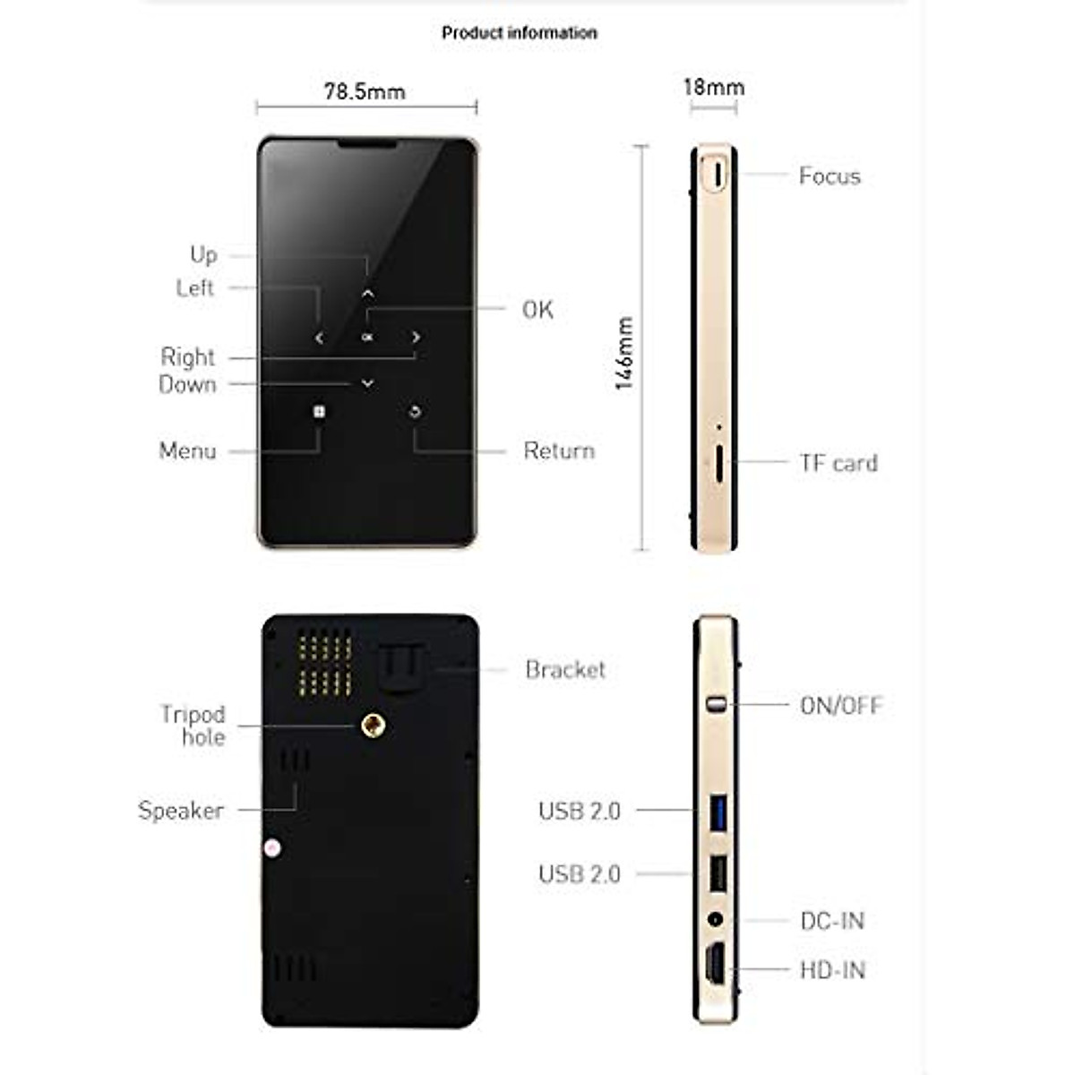 YFQHDD Mini Portable DLP Android Projector, Home Theater Support 4K Mobile Phone ( Size : 16GB )