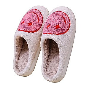 vkxqtep Lightning Bolt Smile Happy Face Slippers for Women Men Retro Soft Plush Comfy Warm Fuzzy Slippers Cozy House Slippers