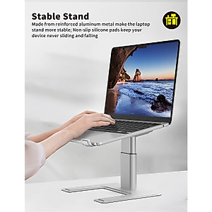 Ergopollo Laptop Stand for Desk, Computer Stand Adjustable Height, Ergonomic Notebook Laptop Riser, Aluminum Metal Holder Compatible with 10 to 15.6 Inches Notebook PC Computer, Silver