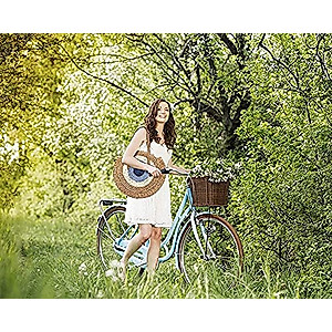 Straw Bag Round Woven Zippered Shoulder Bag Crossbody Bags Handwoven Handbags Evil Eye-khaki