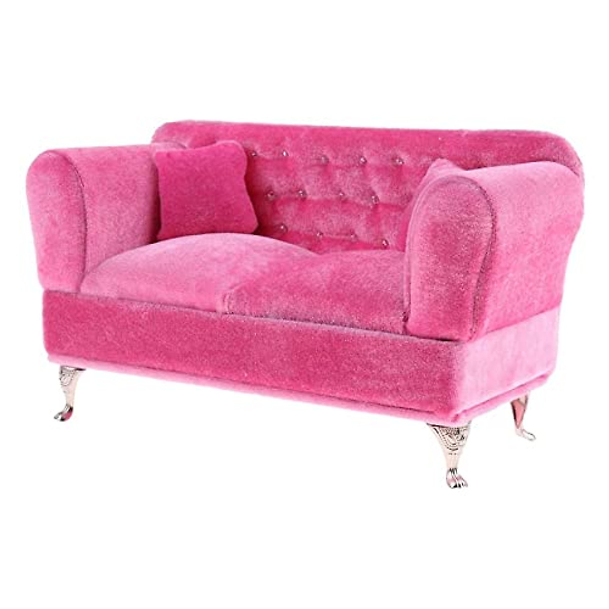 YUPVM 1/6 Miniature Dollhouse Sofa with Pillows Pink Suede Sofa for Dollhouse Decorate Furniture Accessories (500179341)