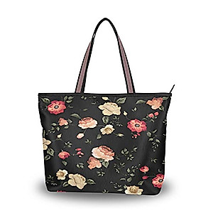 QMXO Floral Flower Rose Leaves Handbags and Purse for Women Tote Bag Large Capacity Top Handle Shopper Shoulder Bag