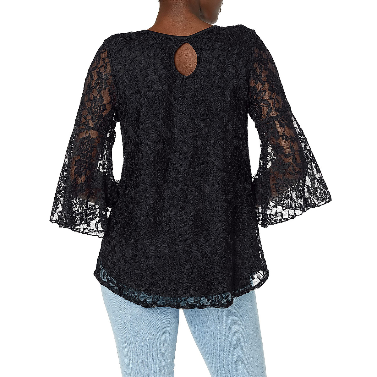 Star Vixen Women's Plus-Size Stretch Bell-Sleeve Keyhole Back Cutout Top-Lined, Black, 2X