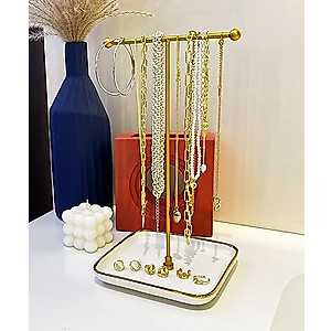 VROOMIUM Necklace Holder- Ceramic Base 1ft Height Jewelry Organizer Stand, Aesthetic Jewelry Hanger Display for Necklaces, Bracelets, Rings, Exhibidor de Collares-Classic White