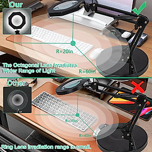 10X Magnifying Glass with Light Hand Free, HITTI 3 Color Stepless Dimmable Magnifying Lamp, 2-in-1 LED Lighted Deak Lamp & Clamp, Magnifier with Light and Stand for Craft Hobby Reading Close Workbench