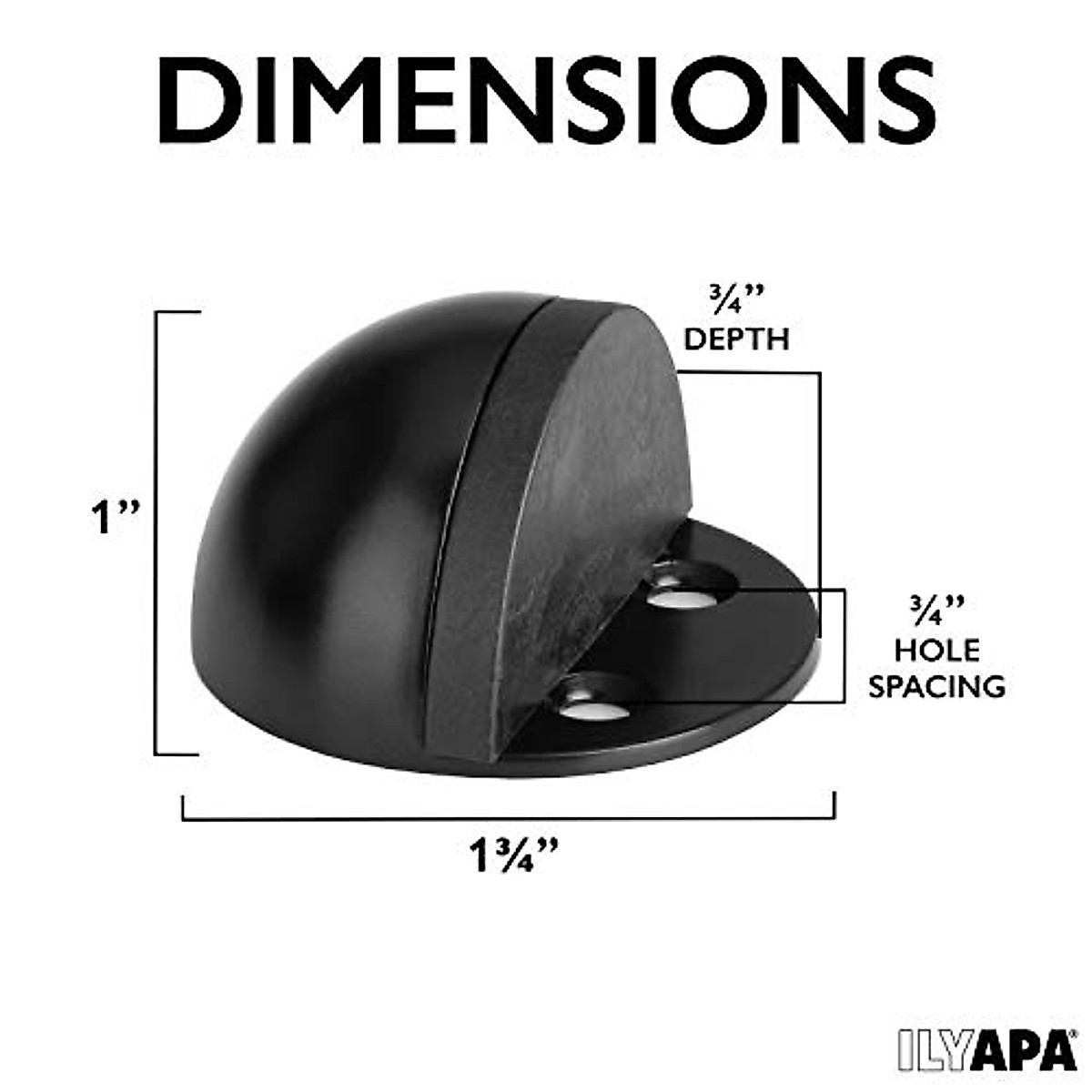 Ilyapa Contemporary Half Dome Heavy Duty Floor Mounted Door Stop with Rubber Bumper, Half Dome Door Stop - Matte Black 5 Pack Floor Mounted Door Stops, Half Dome Floor Stopper