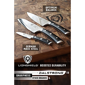 Dalstrong Gladiator Series Elite 3-Piece Knife Set W/Nomad Roll Bag & Individual Sheaths - Chef Essentials - Chef Knife, Santoku Knife, Paring Knife - G10 Handle - High Carbon German Steel