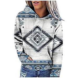 prime amazon membership Women's Western Aztec Ethnic Style Hooded Sweatshirts Casual Folk Pullover Long Sleeve Pocket Hoodies running jacket White M