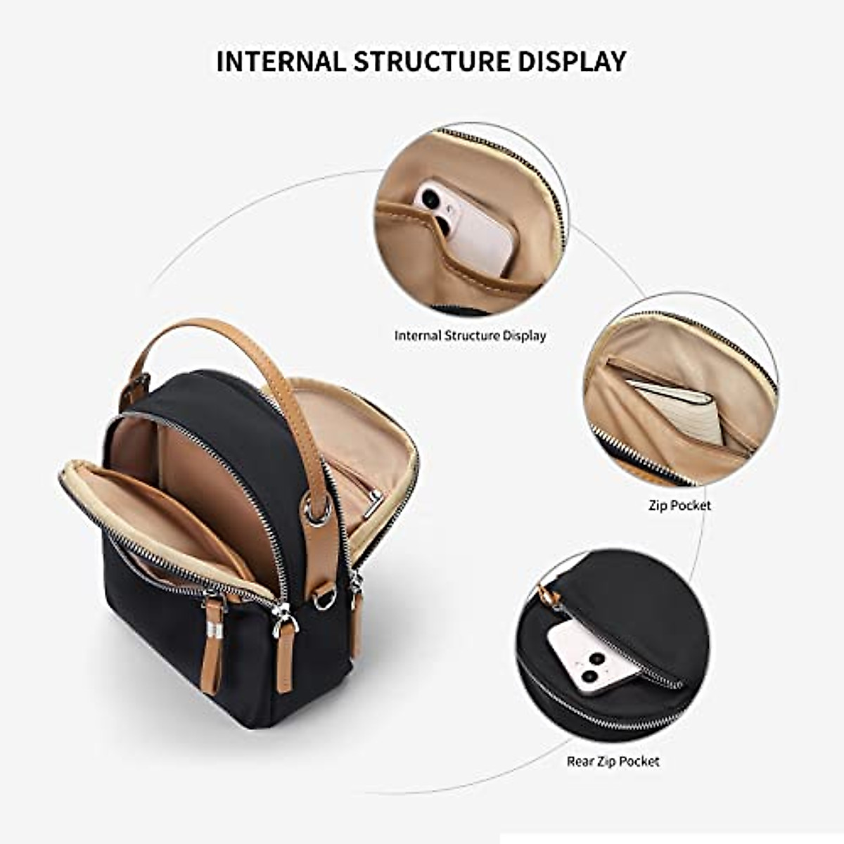 GOLF SUPAGS Crossbody Bag Purse with Top- Handle Adjustable Strap Roomy Shoulder Bags for Women Girls (Black)