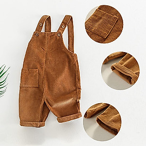 Mornyray Toddler Kids Baby Boy Girl Soft Corduroy Suspender Pants Kids Overalls Loose Retro (Khaki, 18-24Months)