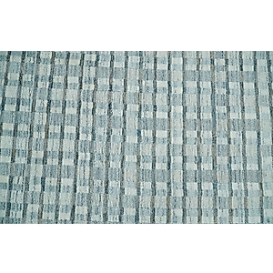 Artisan's Arc Hand Made Checkered Scandinavian Blended Wool Flatwoven Area Rug, White, Teal and Gray, 8x10 | KE18810