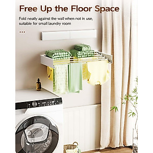 Vikaqi Wall Mounted Clothes Drying Rack 31.5", Foldable Wall Mount Laundry Drying Rack Folding Indoor, Drying Rack Clothing Collapsible, Towel Drying Rack with Wall Template