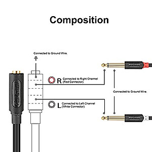 J&D 3.5mm to Dual 1/4 TS Stereo Breakout Cable, Gold Plated Audiowave Series 3.5mm 1/8 inch TRS Female to 2X 6.35mm 1/4 inch TS Male Mono Cable Splitter PVC Shelled Stereo Audio Cable, 3 Feet