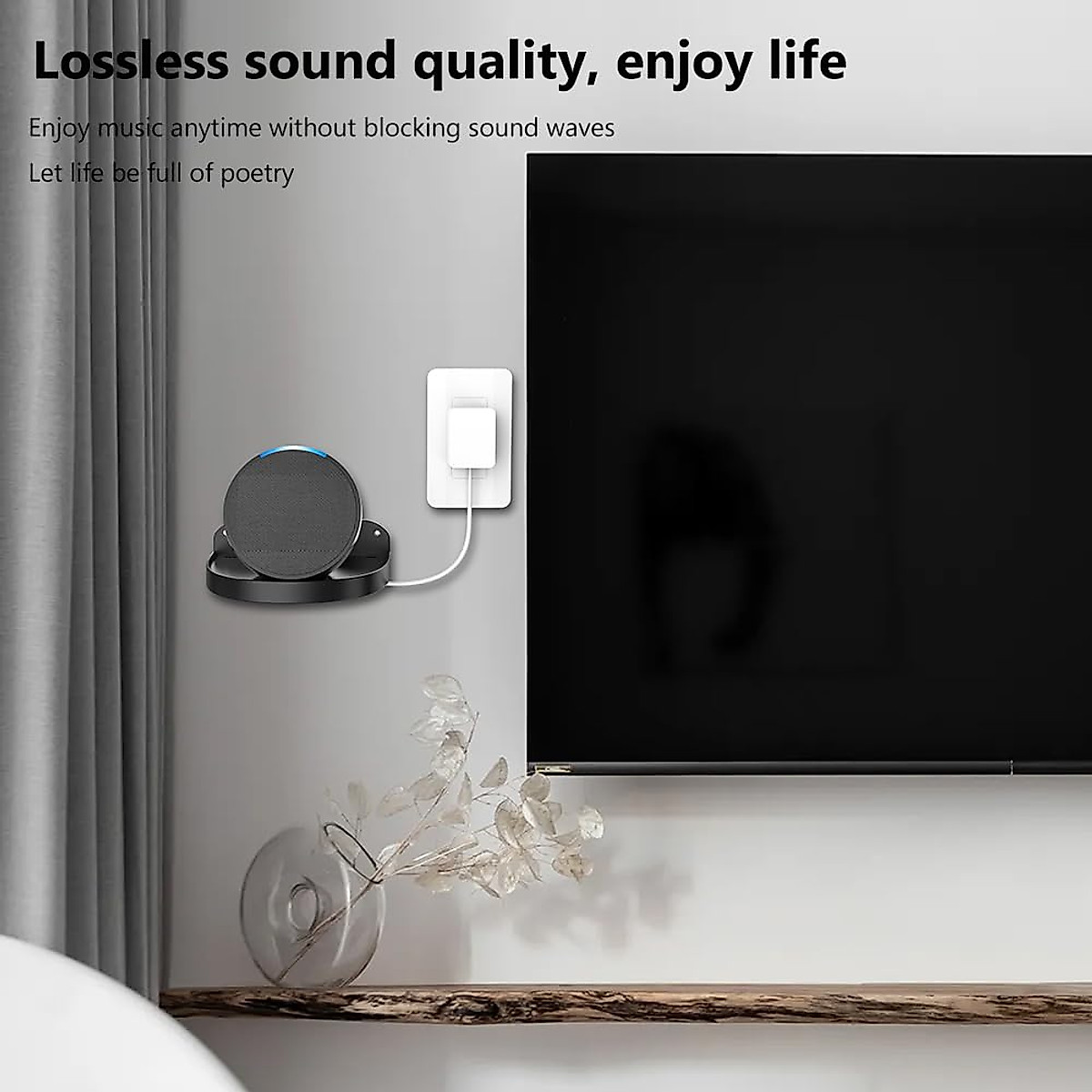 sikiwind Wall-mounted Speaker Holder Bracket Cable Management Round Sound Box Stand Space Saving Prevent Falling Home Decoration for Amazon Echo Pop