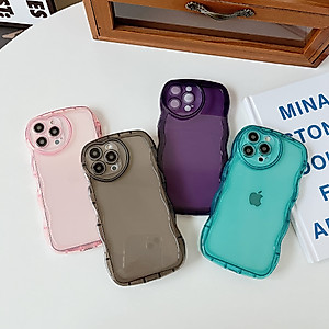 Qokey for iPhone 13 Pro Max Case(2021 6.7"), Cute Clear Love Case, with Love-Heart Camera Frame Wavy Edge Transparent Full Protection Soft TPU Shockproof Phone Cases Cover for Women Girls Purple