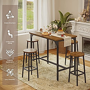 Qsun Kitchen Table Set for 4, Dining Table Set with 4 Chairs, Counter Height Bar Table and Chairs Set for Kitchen, Dining Room, Breakfast Nook and Home Bar (Rustic Brown)