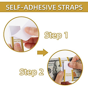 Money Bands 550 Pack for Cash Self Adhesive Wrappers for Bills Currency Straps for Dollar Wraps Organizer($10000 / Gold)