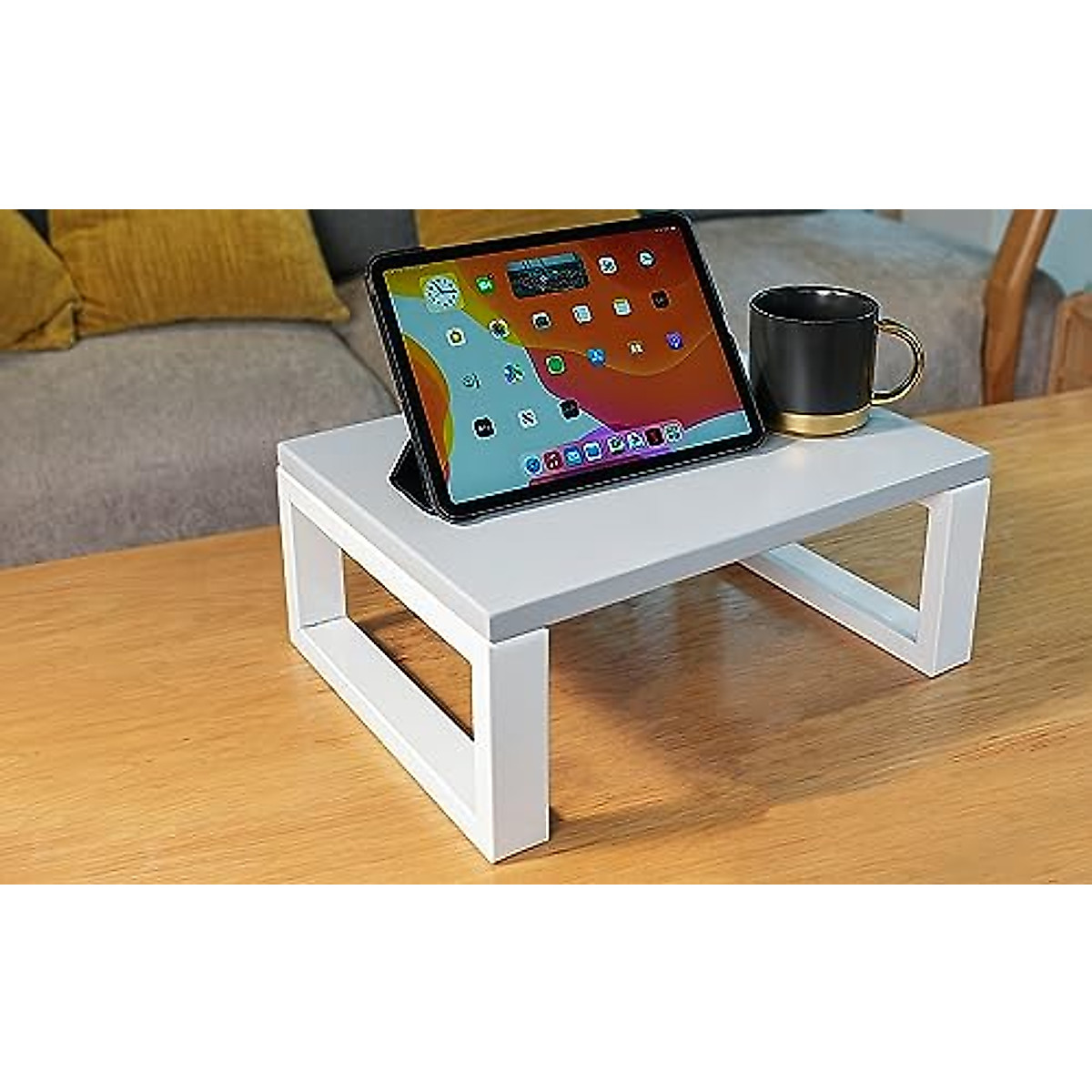 CONSDAN Step Stool with Metal Frame, Solid Hardwood Step Stool for Toddler/Kids/Adult, Portable Step Stool for Bedroom Bathroom-Grey