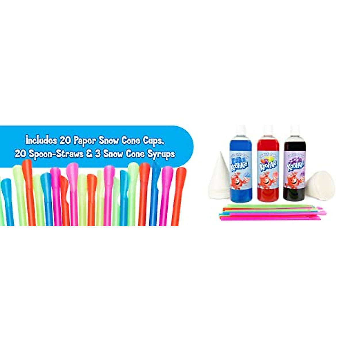 Kool-Aid Snow Cone Syrup Party Kit, Shaved Ice, Comes With Straws, Cups, Spoons, Flavors Of Tropical Punch, Grape, Blue Raspberry, Fun For Kids, Celebrations, Gifting, Multicolor