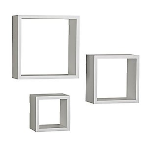 Melannco Floating Square Cube Shelves, for Bedroom, Living Room, Bathroom, Kitchen, Nursery, Set of 3, White, 3 Count