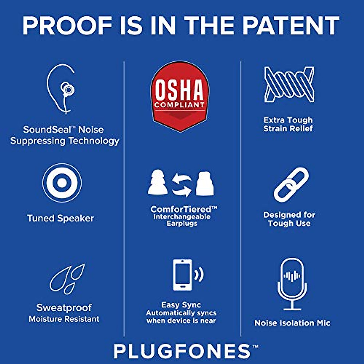 Plugfones FreeReign Volume Limited Wireless Bluetooth in-Ear Earplug Earbuds - Noise Reduction Headphones with Noise Isolating Mic and Controls, Blue & Yellow