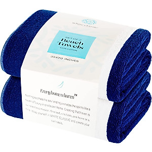 White Classic Beach Towels Oversized Navy Cabana Stripe Cotton Bath Towel Large - Luxury Plush Thick Hotel Swim Pool Towels for Adults Super Absorbent Quick Dry - 35x70 Blue [2 Pack]