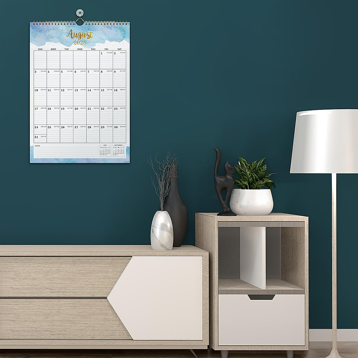 2023-2024 Wall Calendar - 18 Monthly Wall Calendar 2023-2024, 12" x 17", Jul. 2023 - Dec. 2024, Twin-Wire Binding, Hanging Hook, Blocks and Julian Dates - Colorful Waterink