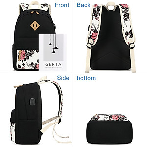 Natayoo Floral School Backpacks for Teen Girls Women with Lunch Bag and Pencil Bag, College Bookbag Water Resistant Laptop Backpack with USB Charging Port