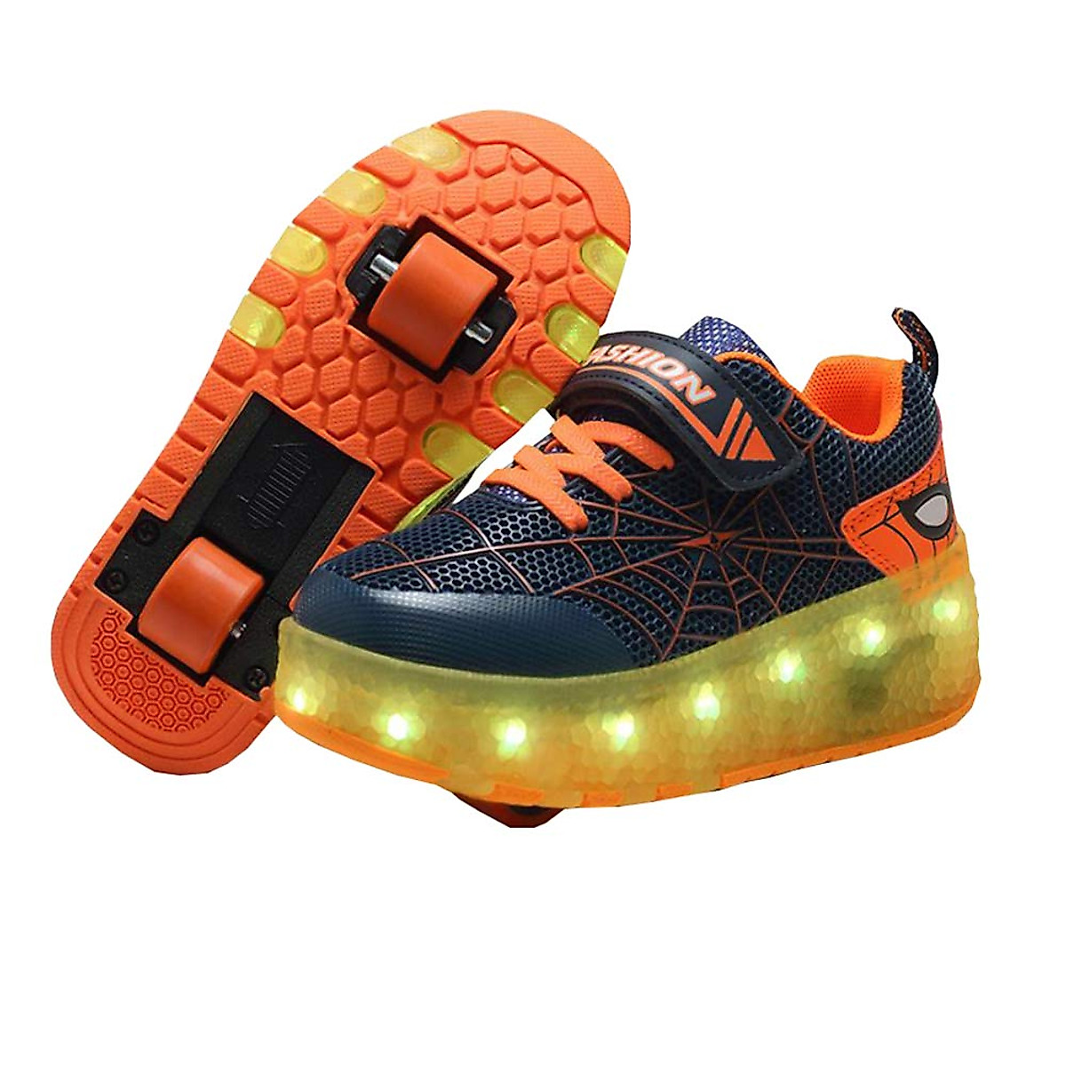 Auhoho Kids Double Wheels Roller Skate Shoes USB Charging Led Light Up Shoes Sneakers for Boys Girls 6.5 M US Big Kid,Orange