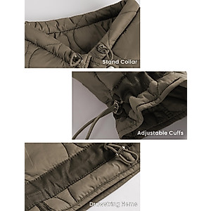 Seetaa Quilted Puffer Jacket Womens Stand Collar Full-Zip Outerwear Puffy Coats Jacket with Pockets(Brown-XL)