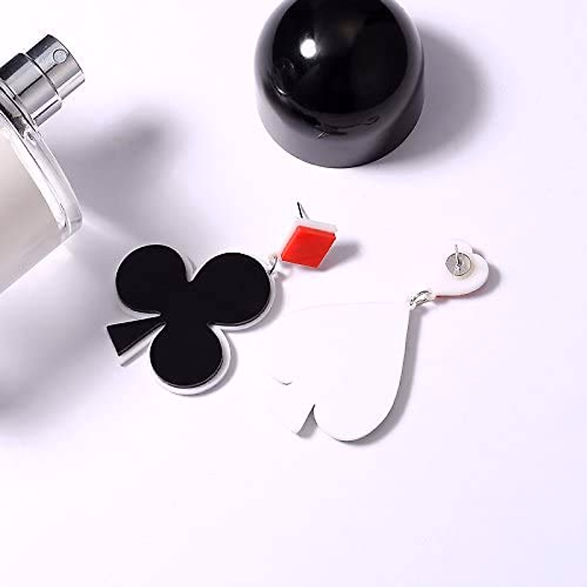 GUOXIAOMEI Playing Cards Pattern Drop Earring Fashion Party Gift Charms Hearts Spades Plum Poker Acrylic Earring Jewelry (Red 1)