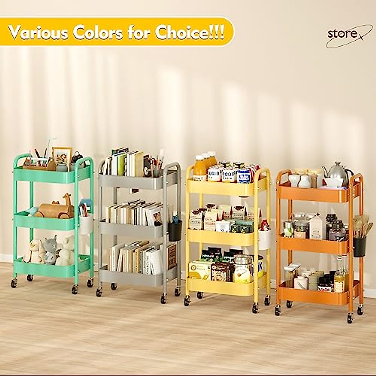 Versatile 3-Tier Metal Rolling Utility Cart - Perfect for Organizing Any Room in Your Home - Lockable Wheels - Anti-Drop & Rust-Resistant Design,