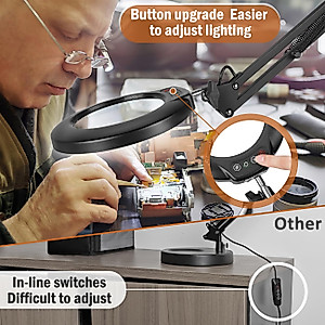 Veemagni 10X Magnifying Glass with Light, 5 Color Modes Stepless Dimmable 2-in-1 Desk Lamp and Clamp, LED Lighted Magnifier with Light and Stand, Hands Free for Craft Repair Hobby Painting Close Work