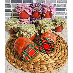 50 Pieces% 100 Cotton Flowered Pattern Fabric Jar Cover Cloth- 6.7'' Jar Cover Cloth With 50 Pieces Beaded Jute Rope