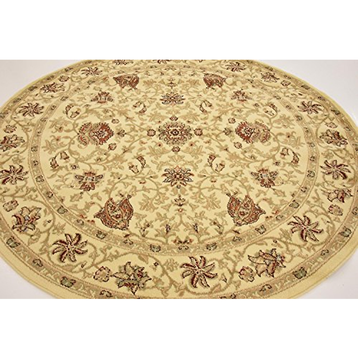 Unique Loom Voyage Collection Traditional Oriental Classic Intricate Design Area Rug, Round 6' 1" x 6' 1", Ivory/Tan