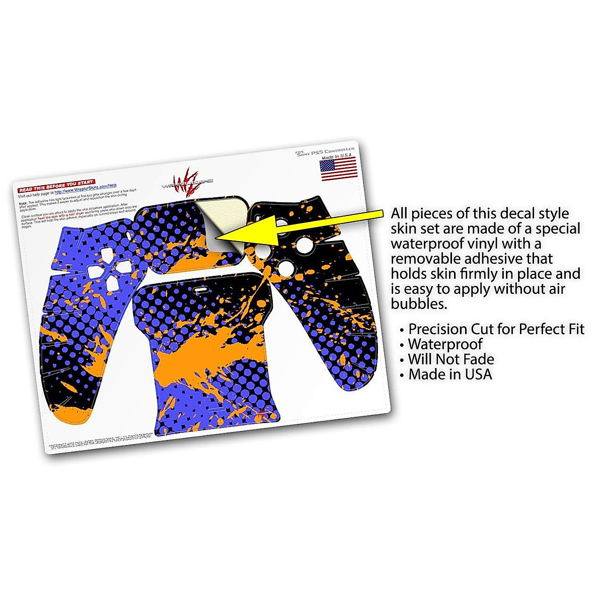 WraptorSkinz Skin Wrap compatible with Sony PS5 DualSense Controller Halftone Splatter Orange Blue (CONTROLLER NOT INCLUDED)