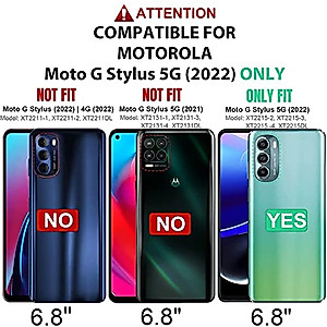 NZND Compatible with Motorola Moto G Stylus 5G (2022) Case with Tempered Glass Screen Protector (Maximum Coverage), Ring Holder/Wrist Strap, Glitter Liquid Floating Waterfall Cute Case (Pink/Aqua)