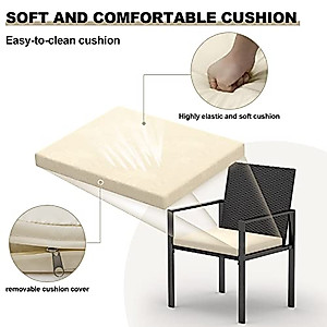 Bigzzia Patio Furniture Set, 4 Pcs Outdoor Conversation Furniture, Includes 2 Rattan Chairs and 1 Loveseat, 1 Tempered Glass Table, with Extra Cushions, Garden Furniture Set for Small Spaces