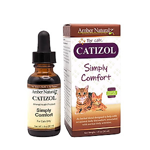 Amber NaturalZ Catizol Simply Comfort Herbal Supplement for Cats | Feline Support for Occasional Discomforts and Normal Body Temperature | 1 Fluid Ounce Glass Bottle | Manufactured in The USA
