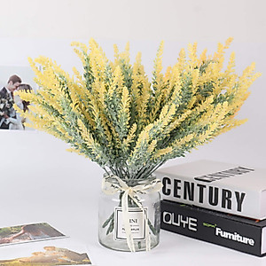 RECUTMS 8 Bunches Artificial Lavender Flowers for Outdoors Pieces to Make a Bountiful Flower Arrangement Nearly Natural Fake Plant to Brighten up Your Home Decor Party Wedding Garden Patio(Yellow)