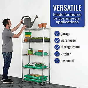 SafeRacks - NSF Certified Storage Shelves, Zinc, Heavy Duty Steel Wire Unit with Adjustable Feet, Garage or Bakers Rack, Kitchen, Pantry Shelf - (14"x30"x60" 5-Tier) (Silver)