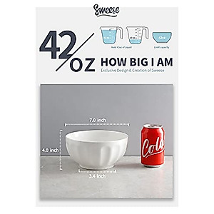 Sweese Porcelain Salad Bowls - 42 Ounce Fluted Bowls for Salad, Fruits and Popcorn - Bowl Set of 4, White No.130.401