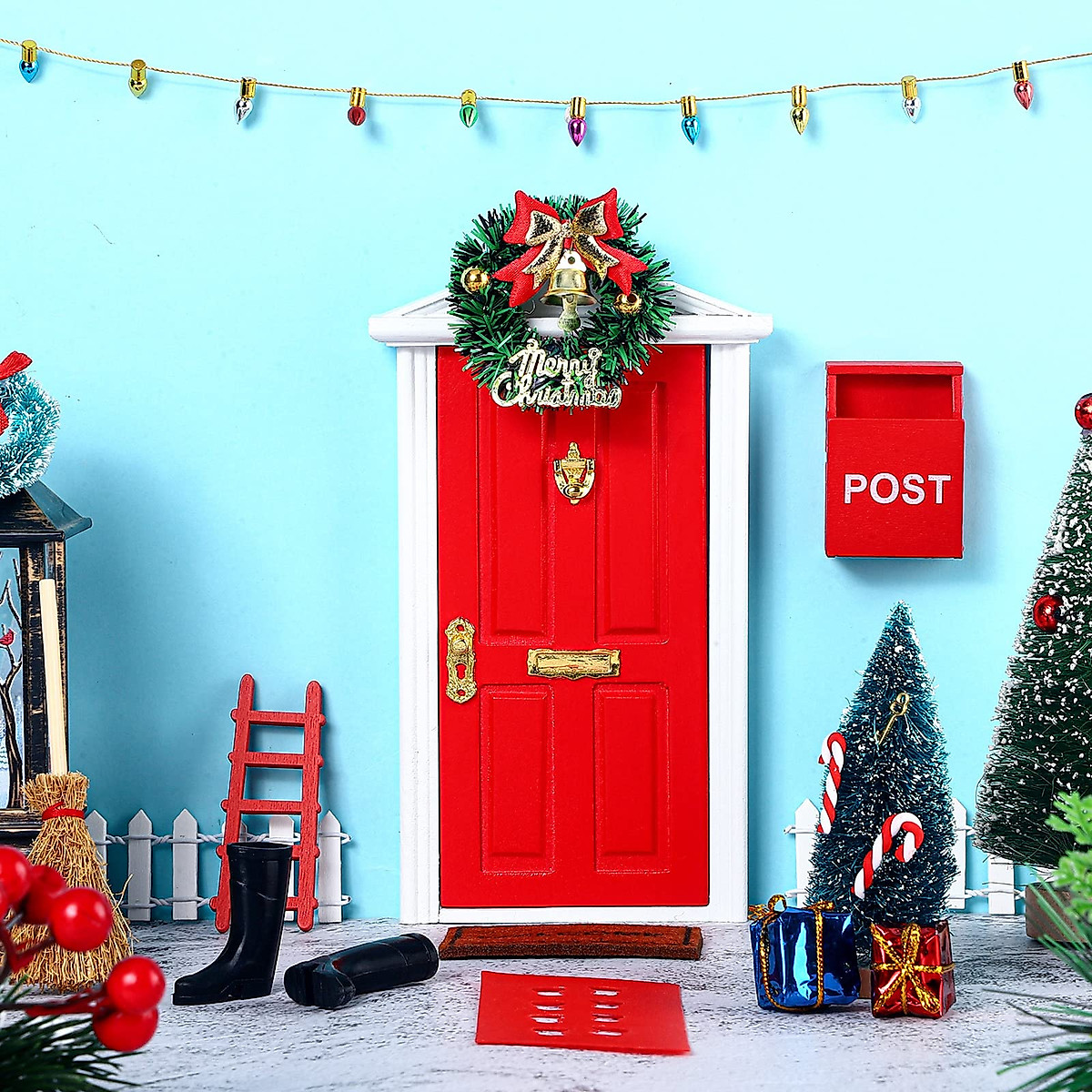20 Pcs Christmas Elf Girl Fairy Doors Decorations Door Enchanted Fairy Doors Tiny Outdoor Xmas Decor Wooden Tiny Miniature for Child Xmas Accessories Fairy Tale (Red Door)