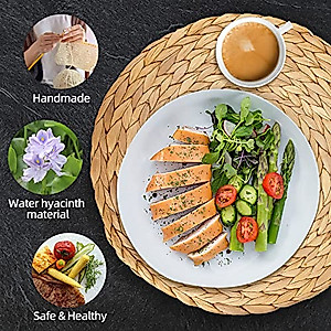 8 Pack Woven Placemats for Dining Table Round Natural Water Hyacinth Placemats Wicker Seagrass Rattan Placemats Heat Resistant Non-Slip Weave Mat Handmade (12" Round)