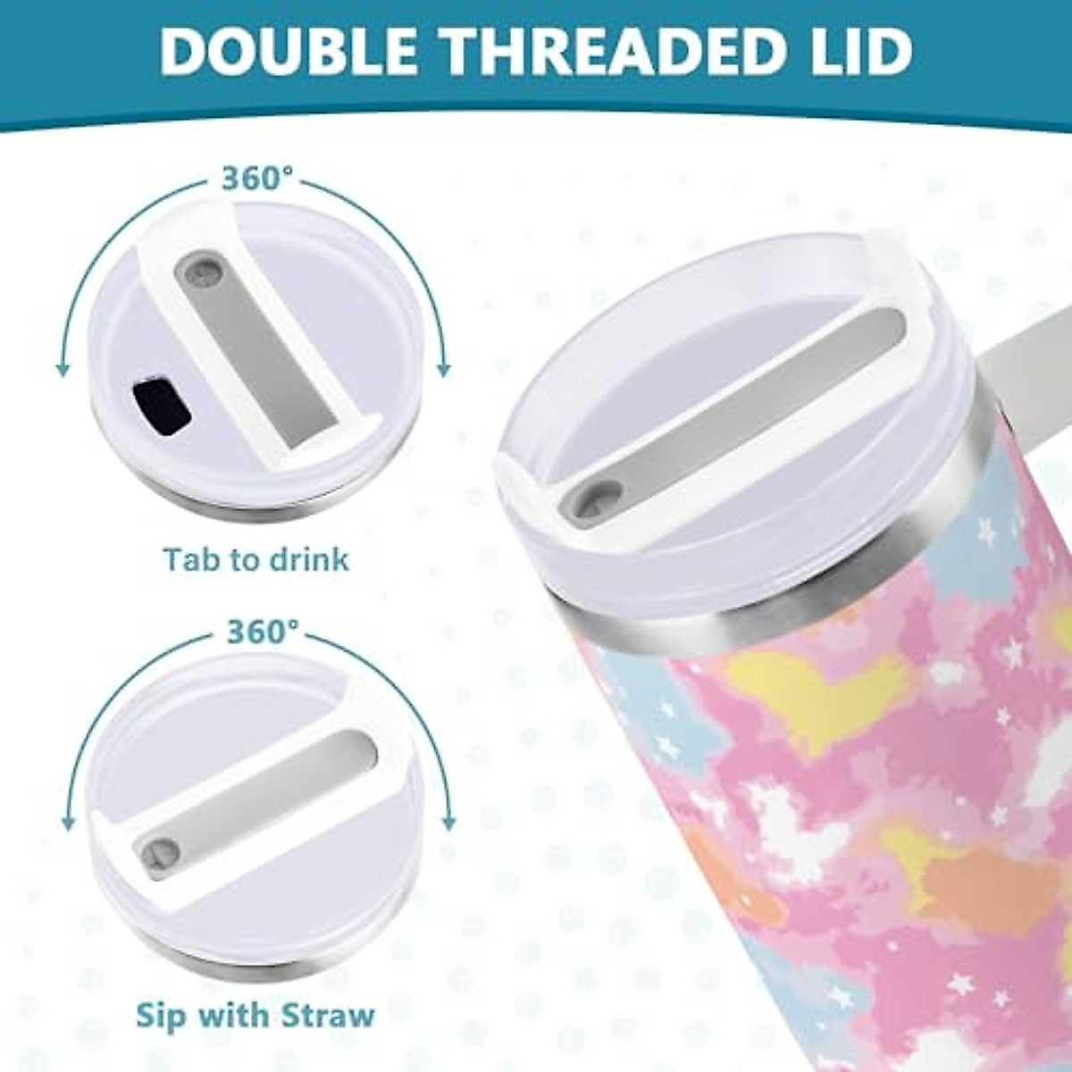 Emelivor Clouds Stars Pink 40 oz Tumbler with Lid and Straw Insulated Tumblers with Handle Travel Coffee Mug Cup Large Water Bottles Cup for Women Men Sports Gym