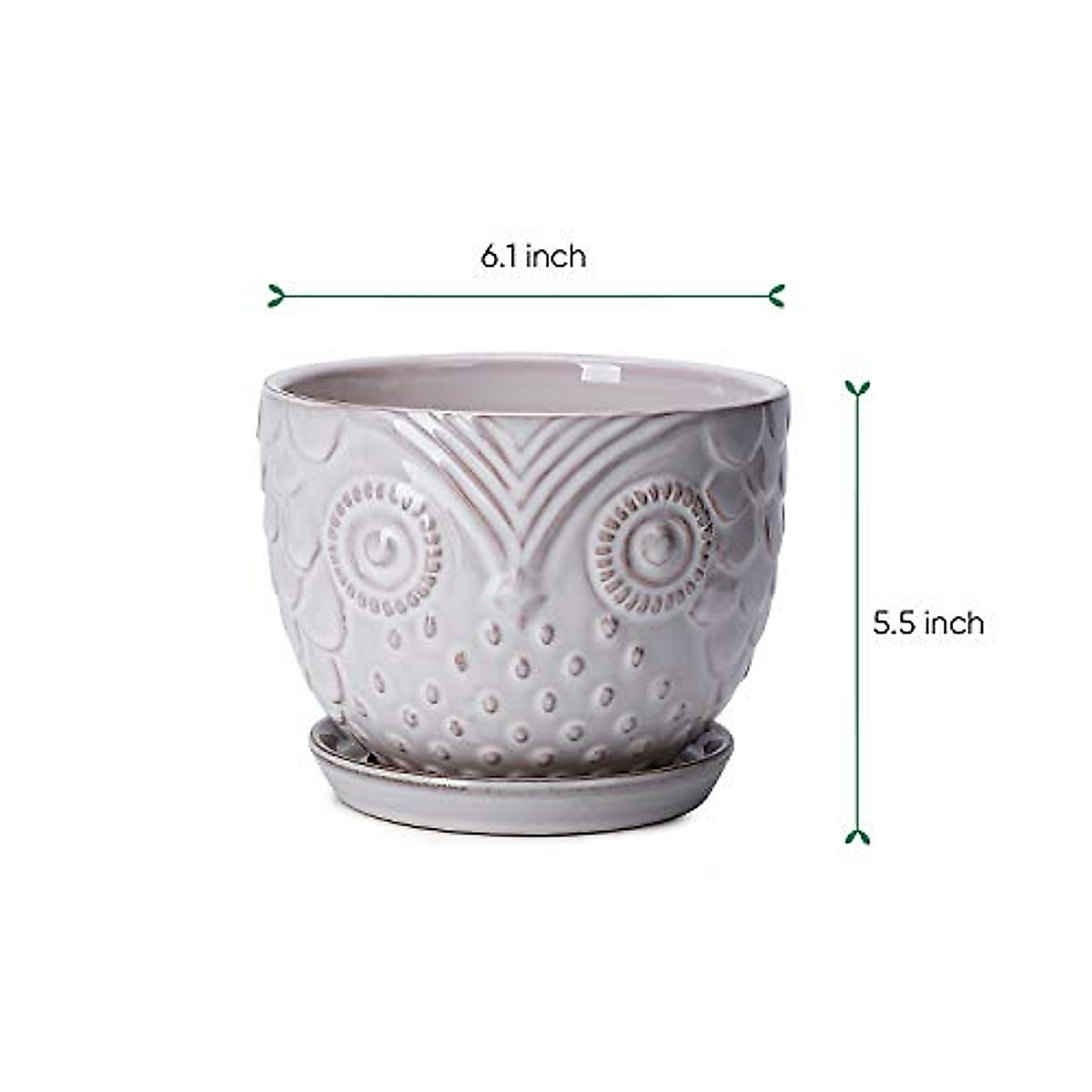 Greenaholics Owl Planters Ceramic Animal Plant Pots- 6.1 Inch White Succulents Aloe Planter Indoor Large Animal Flower Pots with Attached Tray and Drainage Hole for Cactus Snake Plant Decorative Gifts