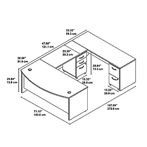 Bush Business Furniture Series C 72W x 36D Bow Front U Shaped Desk with Mobile File Cabinets in Mocha Cherry